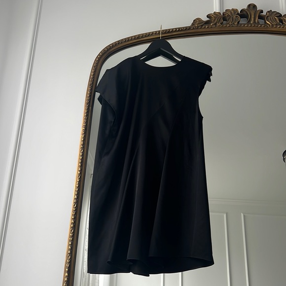 Zara | Tops | Zara Padded Shoulder Asymmetrical Black Tunic Top Last ...
